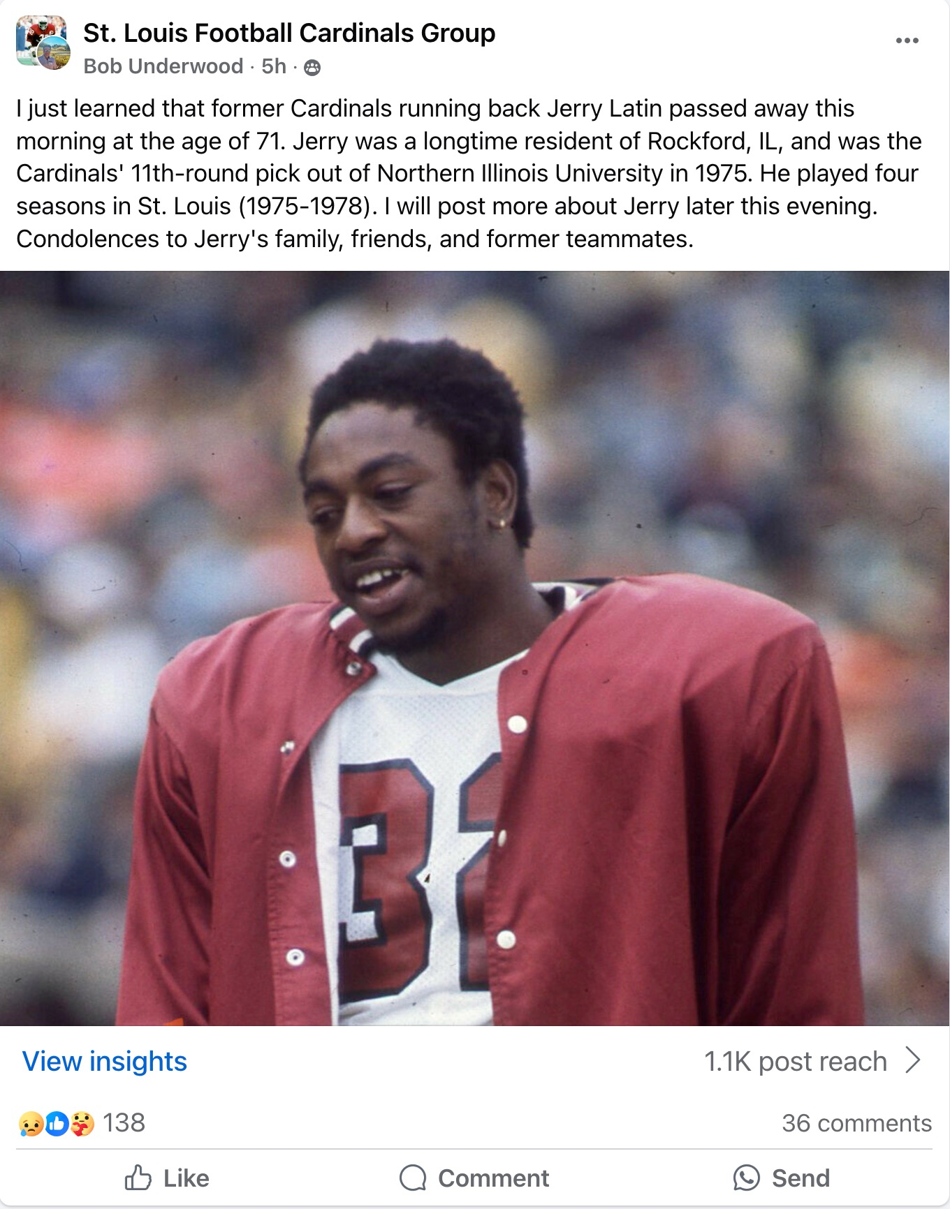 Former Cardinals Running Back Jerry Latin Passes at 71 | THE BIG RED ZONE